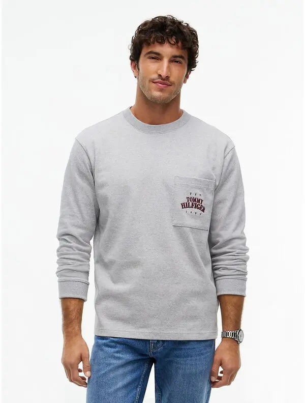 Tommy Hilfiger Relaxed Fit Varsity Logo Pocket T-shirt - Light Grey Heather