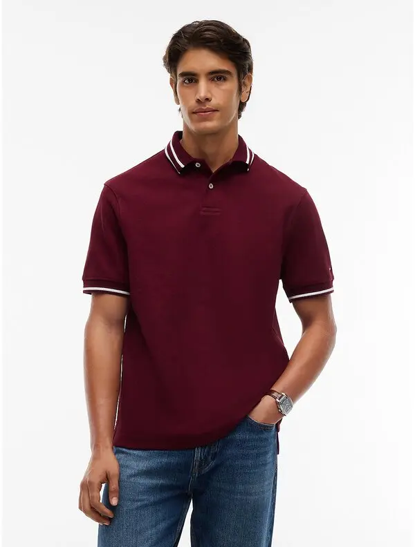 Tommy Hilfiger Regular Fit Foulard Jacquard Polo - Burgundy