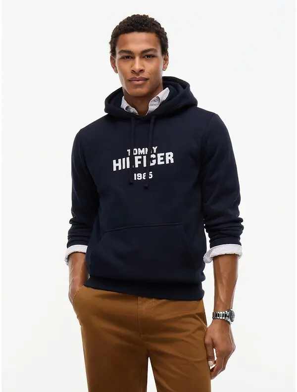 Tommy Hilfiger Classic Hilfiger Logo Flex Fleece Hoodie - Navy Blue