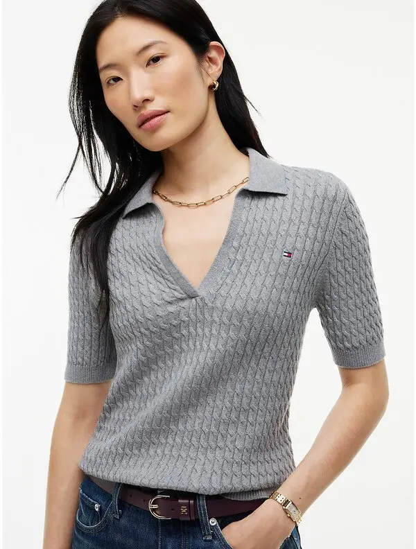 Tommy Hilfiger Short-sleeve Cable Knit Sweater Polo