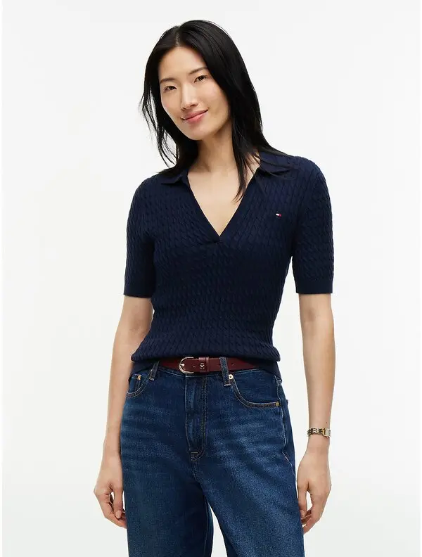 Tommy Hilfiger Short-sleeve Cable Knit Sweater Polo