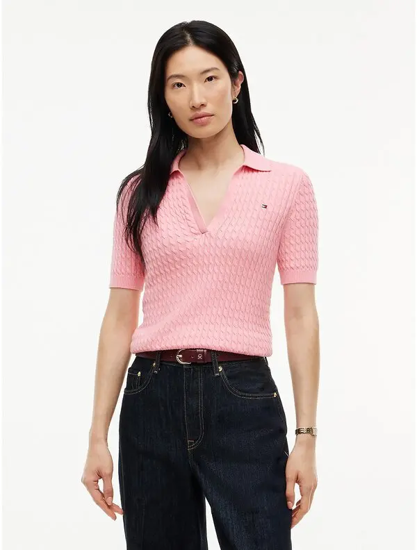 Tommy Hilfiger Short-sleeve Cable Knit Sweater Polo