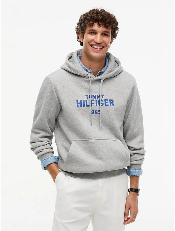 Tommy Hilfiger Classic Hilfiger Logo Flex Fleece Hoodie - Light Grey Heather