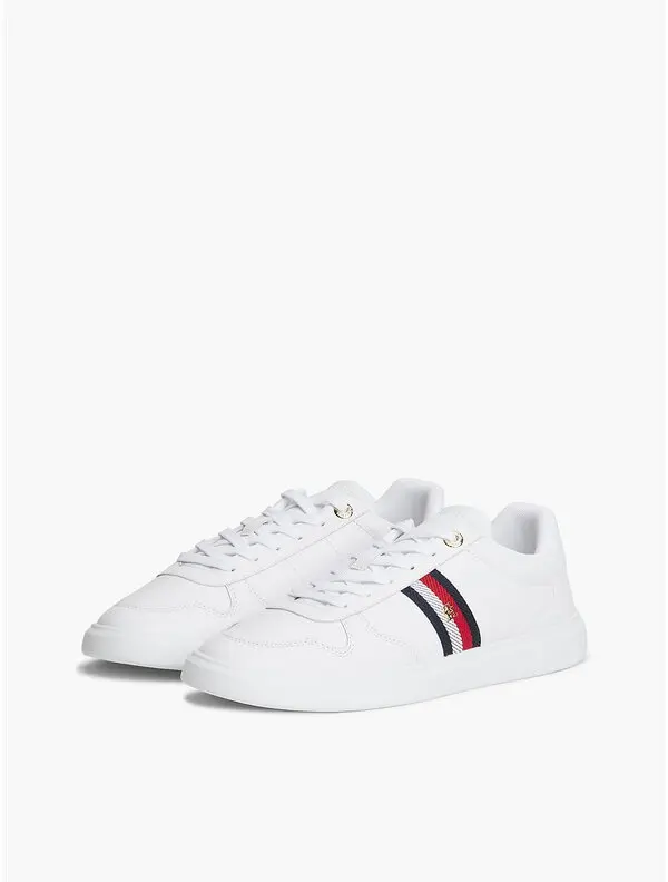 Tommy Hilfiger Signature Stripe Leather Court Sneaker - White