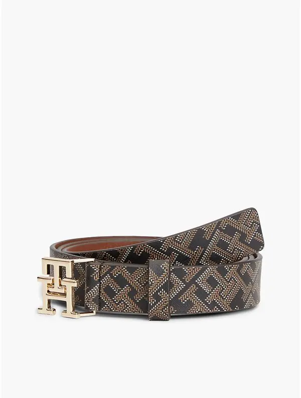 Tommy Hilfiger Allover Monogram Leather Belt - Black