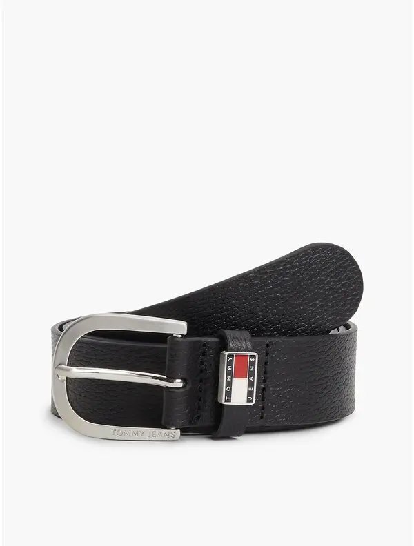 Tommy Hilfiger Round Buckle Leather Belt - Black