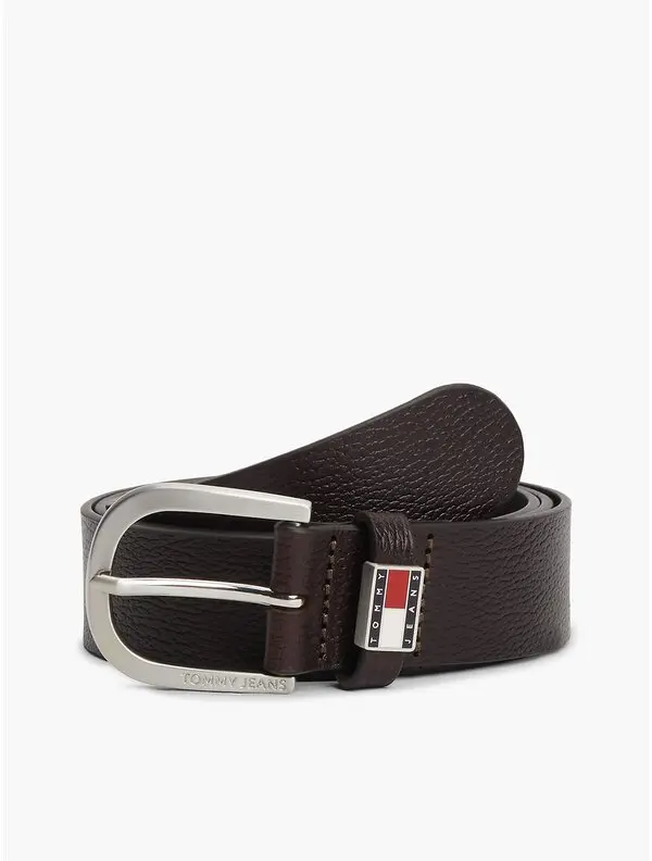 Tommy Hilfiger Round Buckle Leather Belt - Dark Brown