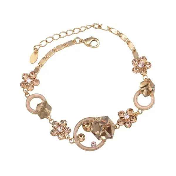 MODENAIRE Tone Crystal Daisy Flower Bracelet Adjustable Bangle - Gold