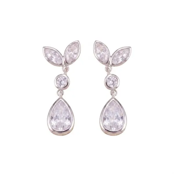 MODENAIRE Crystal Drop Earrings With Leaf Motif