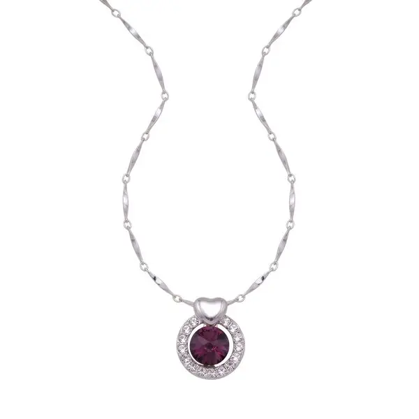 MODENAIRE Amethyst Round Heart Accent Pendant Necklace