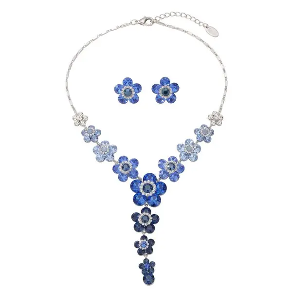 MODENAIRE Sapphire Crystal Daisy Necklace And Earring Set - Blue