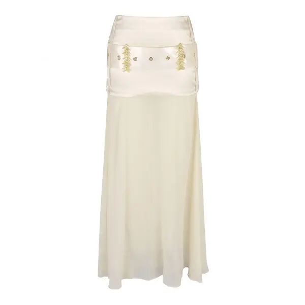 MODENAIRE Sheer High-waist Flowing Skirt With Embellishment - Yellow