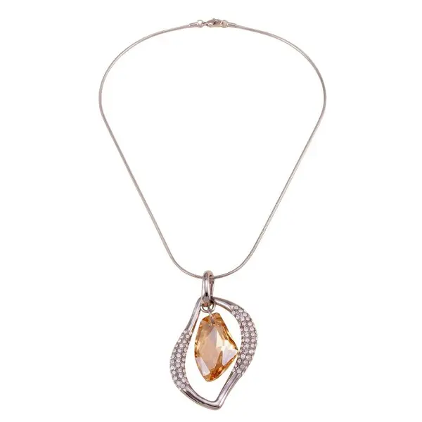 MODENAIRE Topaz Crystal Open Frame Pendant Necklace - Silver
