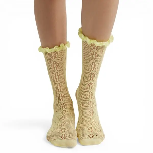 HIGH HEEL JUNGLE BY KATHRYN EISMAN Mimi Lace Frill Edge Socks - Yellow