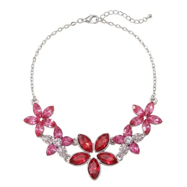 MODENAIRE Fuchsia Floral Crystal Statement Necklace - Pink