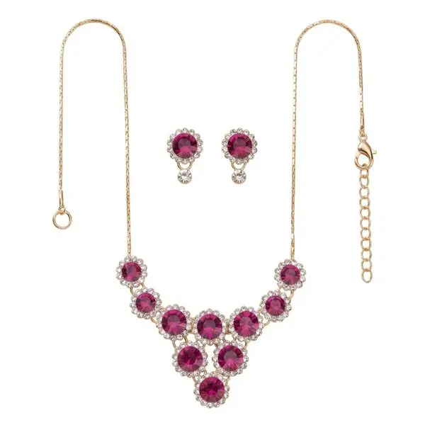 MODENAIRE Elegant Gold Tone Necklace And Dangle Earrings Set