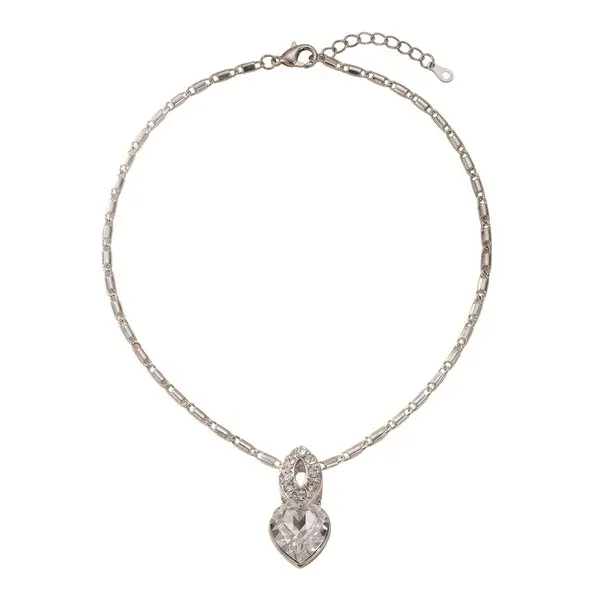 MODENAIRE Tone Crystal Heart Pendant Necklace - Silver