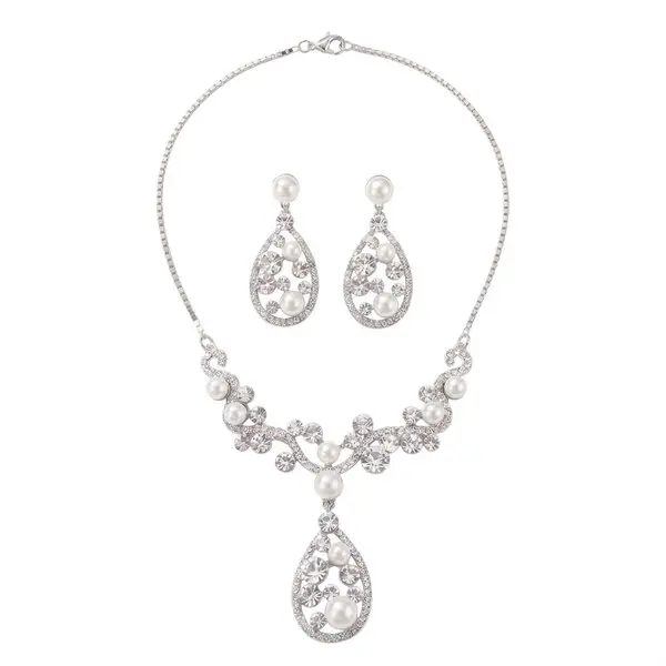 MODENAIRE Elegant Pearl And Crystal Teardrop Necklace Set