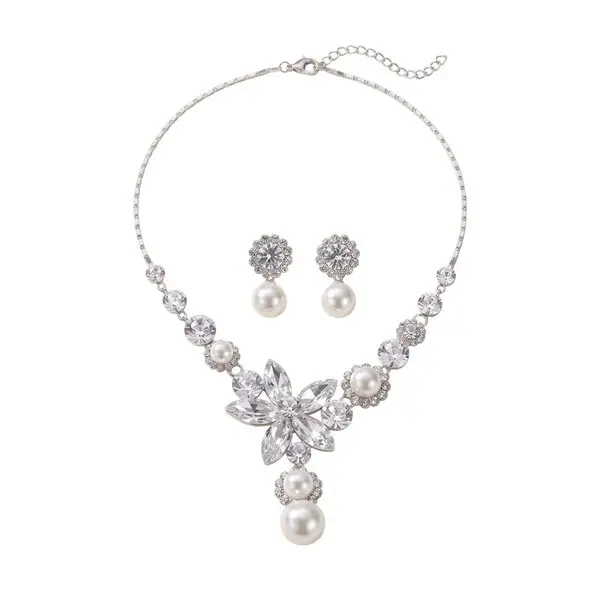 MODENAIRE Pearl Drop Necklace And Earrings Set
