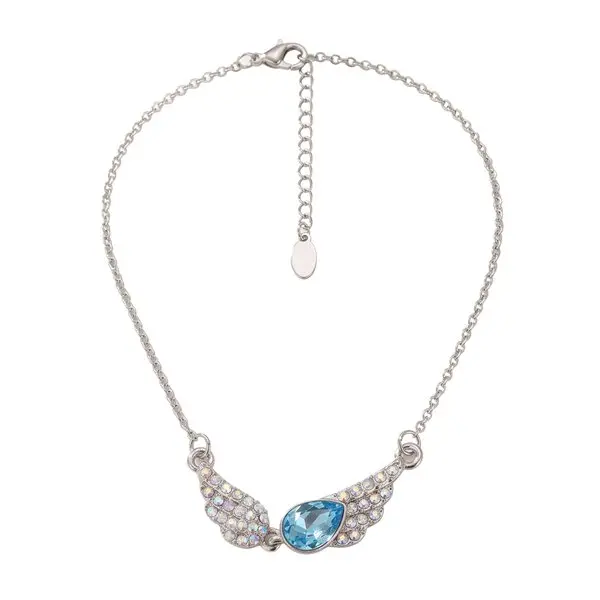 MODENAIRE Aqua Teardrop Angel Wing Pendant Necklace - Blue