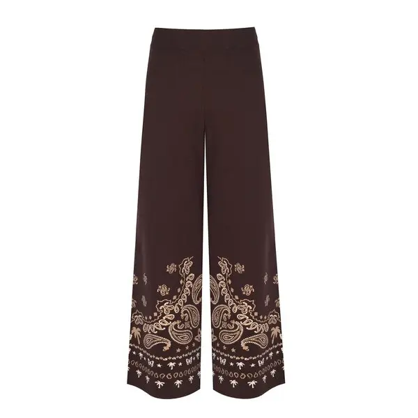 Loveist Store Caprica Paisley Knit Wide-leg Trousers - Brown