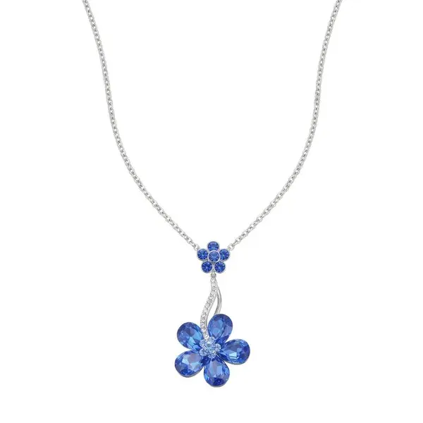 MODENAIRE Sapphire Crystal Daisy Flower Pendant Necklace - Blue