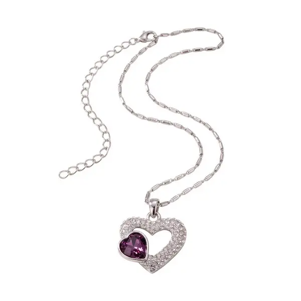 MODENAIRE Double Heart Crystal Pendant Necklace - Purple