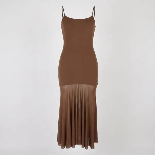 MODENAIRE Sheer Mesh Maxi Dress With Spaghetti Straps