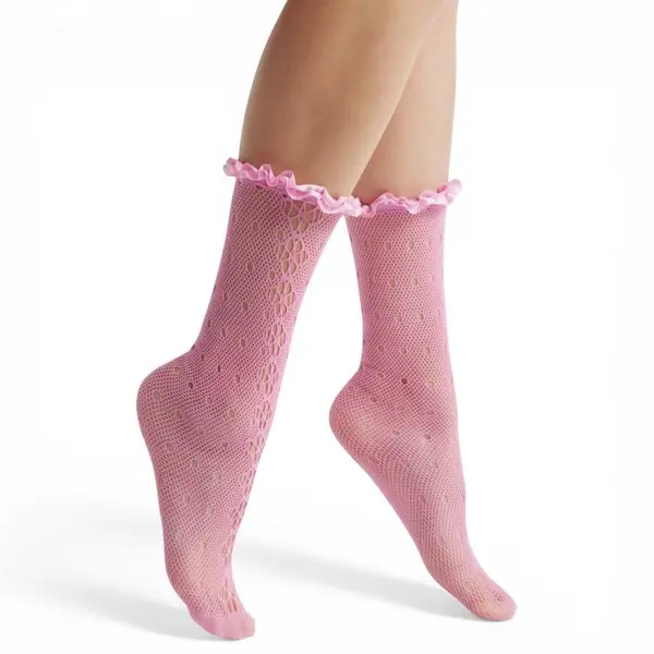 HIGH HEEL JUNGLE BY KATHRYN EISMAN Mimi Lace Frill Edge Socks - Pink