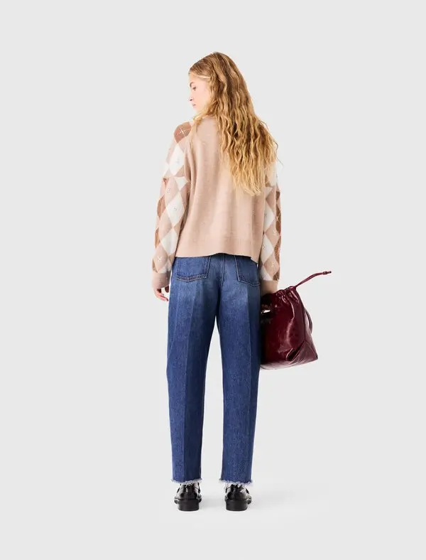 Maje Rhinestone Argyle Wool Cardigan