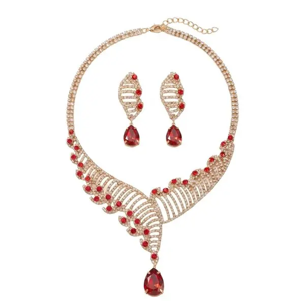 MODENAIRE Ruby Crystal Helix Necklace And Earring Set - Red