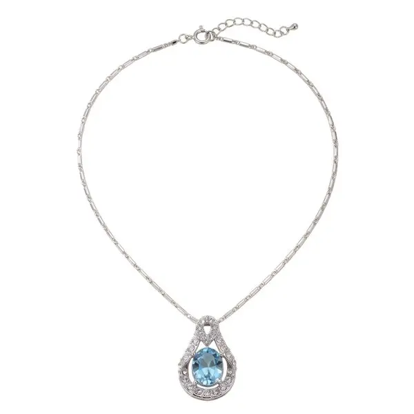 MODENAIRE Light Sapphire Teardrop Crystal Pendant Necklace