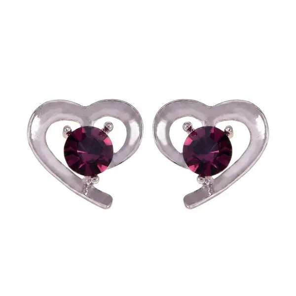 MODENAIRE Heart Shaped Stud Earrings Elegant Gem Accent - Purple