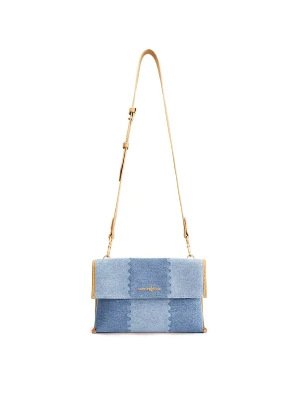 ORANGE CUBE Square Stitch Messenger Bag Double Denim - Blue