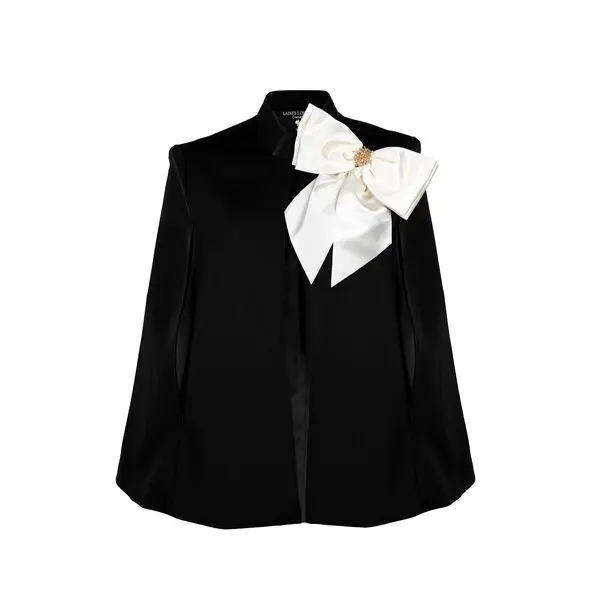 HOUSE OF LAINES LONDON Tailored Cape With Embellished Bow - Black/white