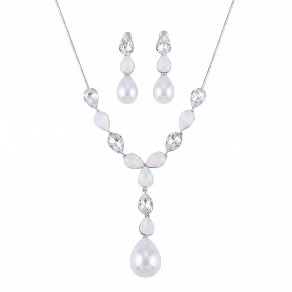 MODENAIRE Elegant Pearl Drop Necklace And Earrings Set