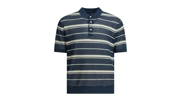 BEAMS Striped Buttondown Polo Shirt - Blue