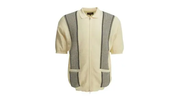 BEAMS Textured Knit Zipper Polo Shirt - White