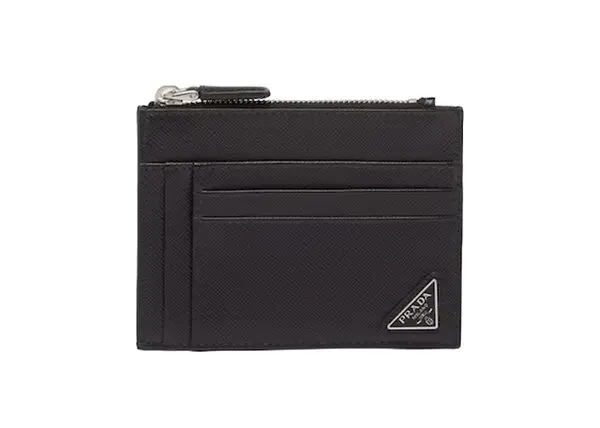 Prada Saffiano Leather Zip Card Holder - Black