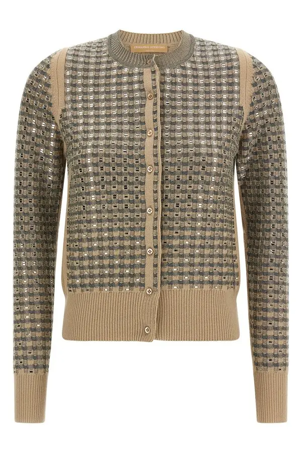 Ermanno Scervino Checkered Virgin Wool And Cashmere Cardigan With Sequins