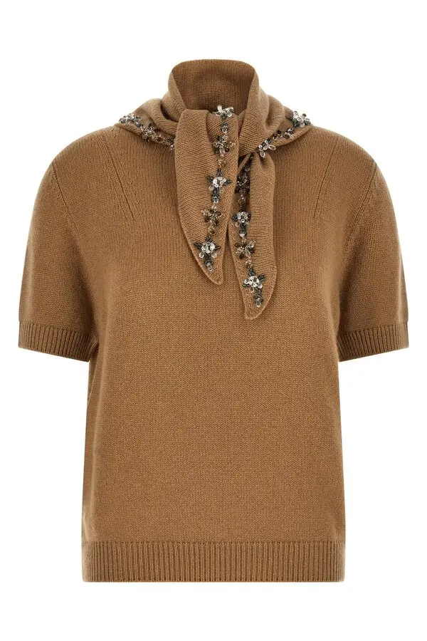 Prada Jewel Scarf Sweater - Beige