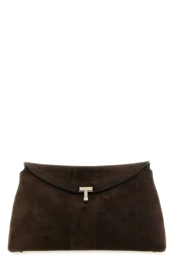 TOTEME T-lock Suede Clutch Bag - Brown