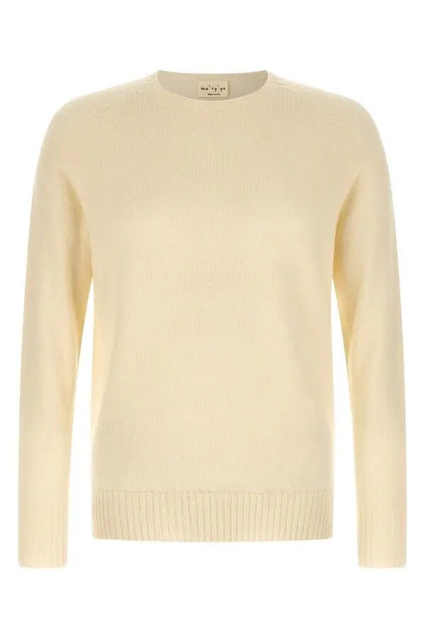 MA'RY'YA Crew-neck Sweater With Slits - White