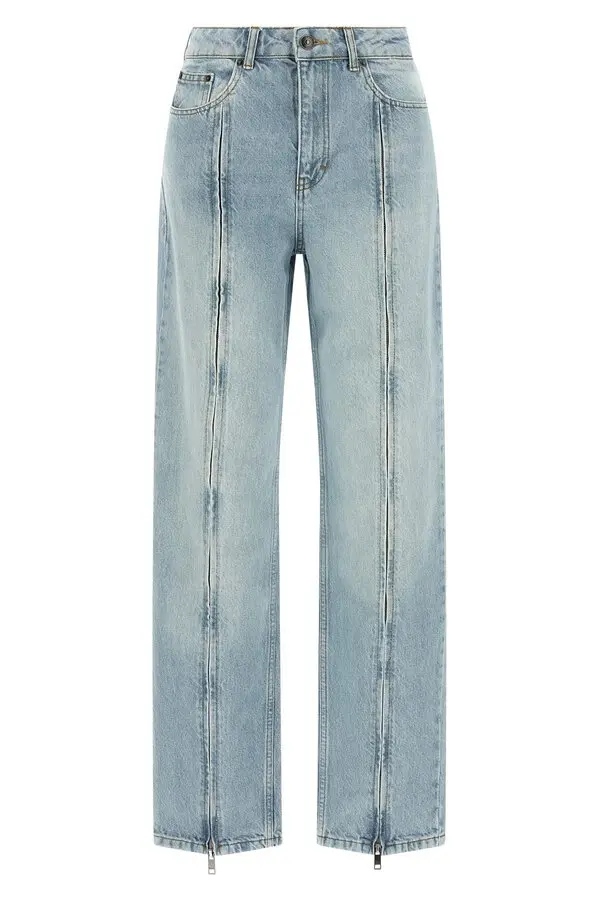 ROTATE BY BIRGER CHRISTENSEN Wash Straight Leg Jeans With Front Zips