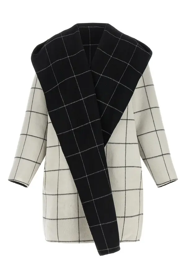 TOTEME Windowpane Hoodie' Revrsibile Coat - White/black