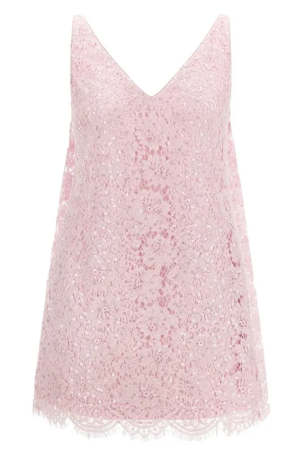 SELF-PORTRAIT Sequin Lace Mini Dress With Cape Effect - Pink