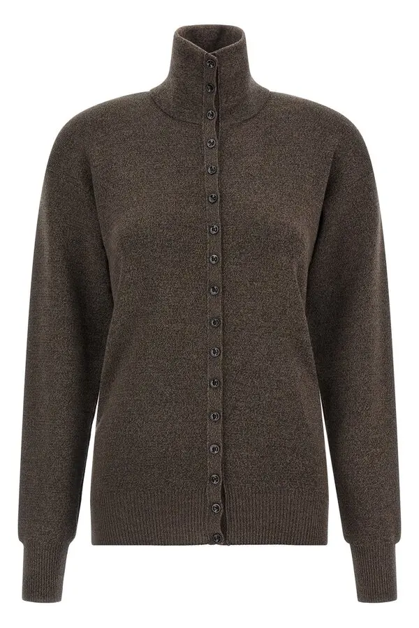 LEMAIRE Buttoned Wool High Neck Cardigan - Brown