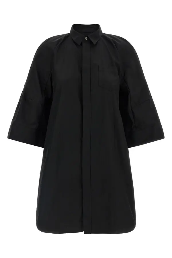 Sacai Chemisier Dress With Wide Sleeves - Black
