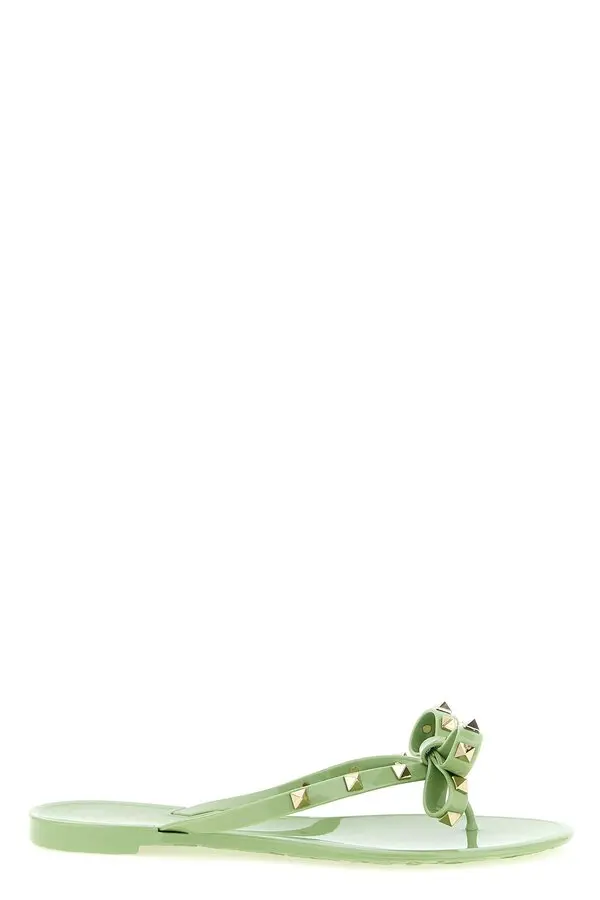 Valentino Garavani Rubber Thong Sandals With Studs And Bow Detail - Green