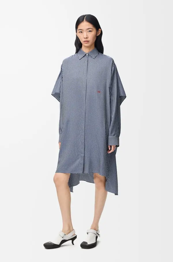 Loewe Cape Dress In Silk - Blue/white